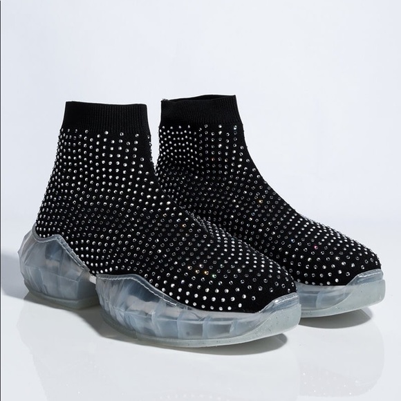 Shoes | Black Rhinestone Platform Sneaker | Poshmark